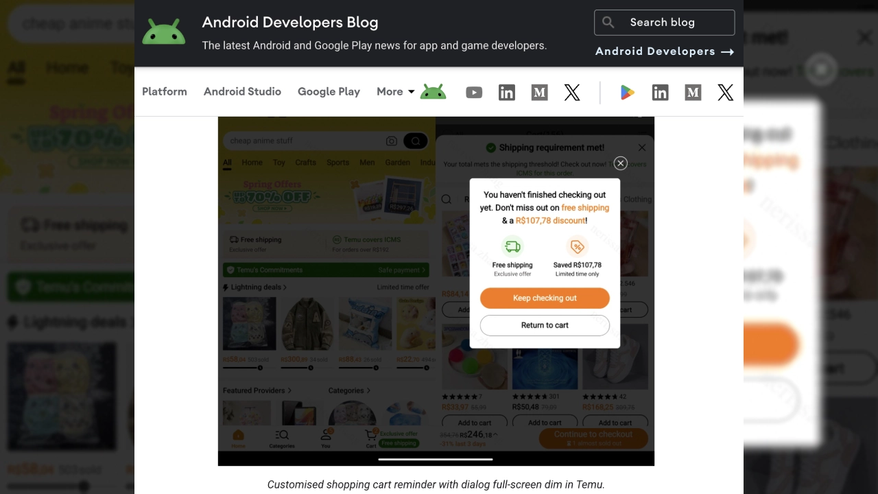 Google Spotlights Temu for Adopting Android’s New Screen Feature
